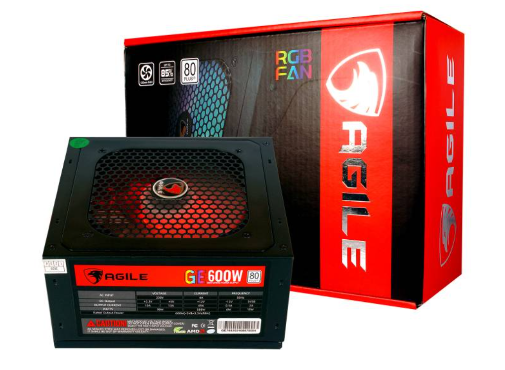 Agile GE-600 600W 80Plus (ATX) RGB Gaming Power Supply Unit – Joebz ...
