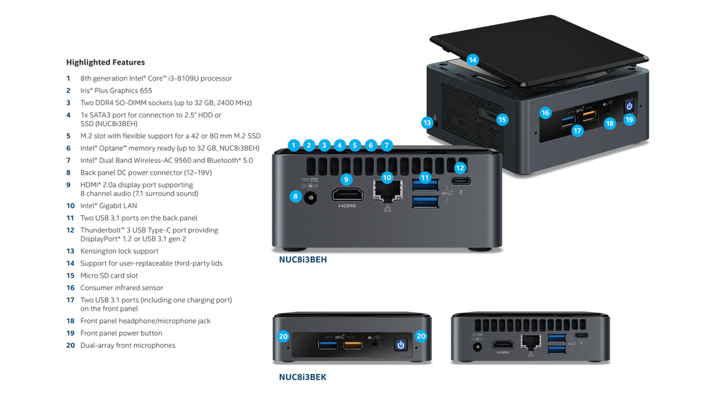 Intel NUC i3 NUC8i3BEHS | i3-8109U | up to 32GB | Iris® Plus Graphics ...